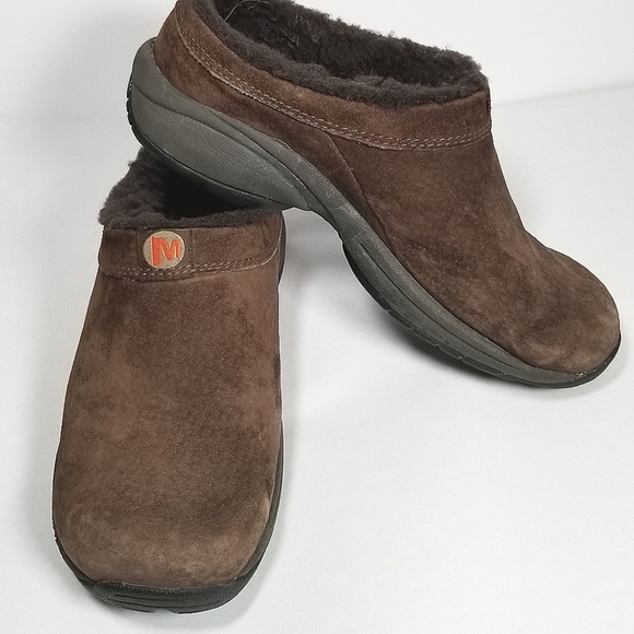 Merrell | Shoes | Merrell Primo Slide Brown Leather Suede Fleece Lining ...